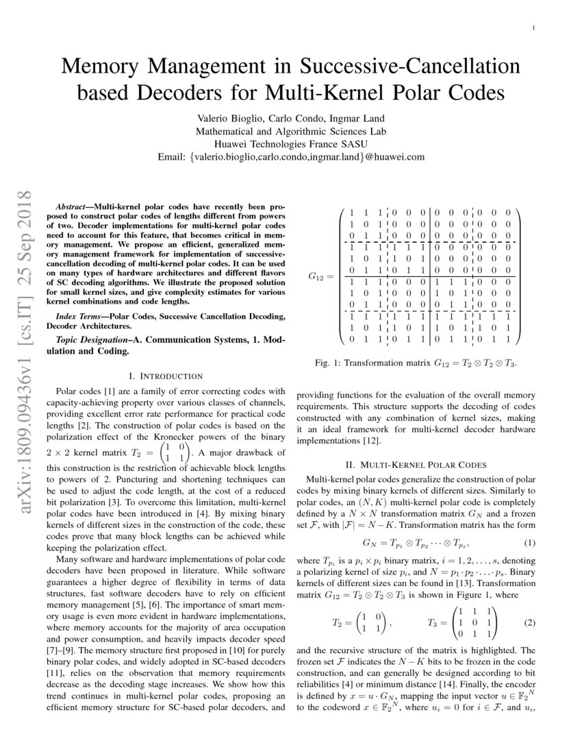 Memory Management in Successive-Cancellation based Decoders for Multi ...