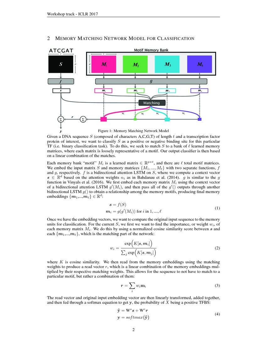 Memory Matching Networks For Genomic Sequence Classification Deepai