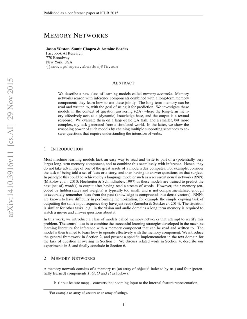 Memory Networks Deepai
