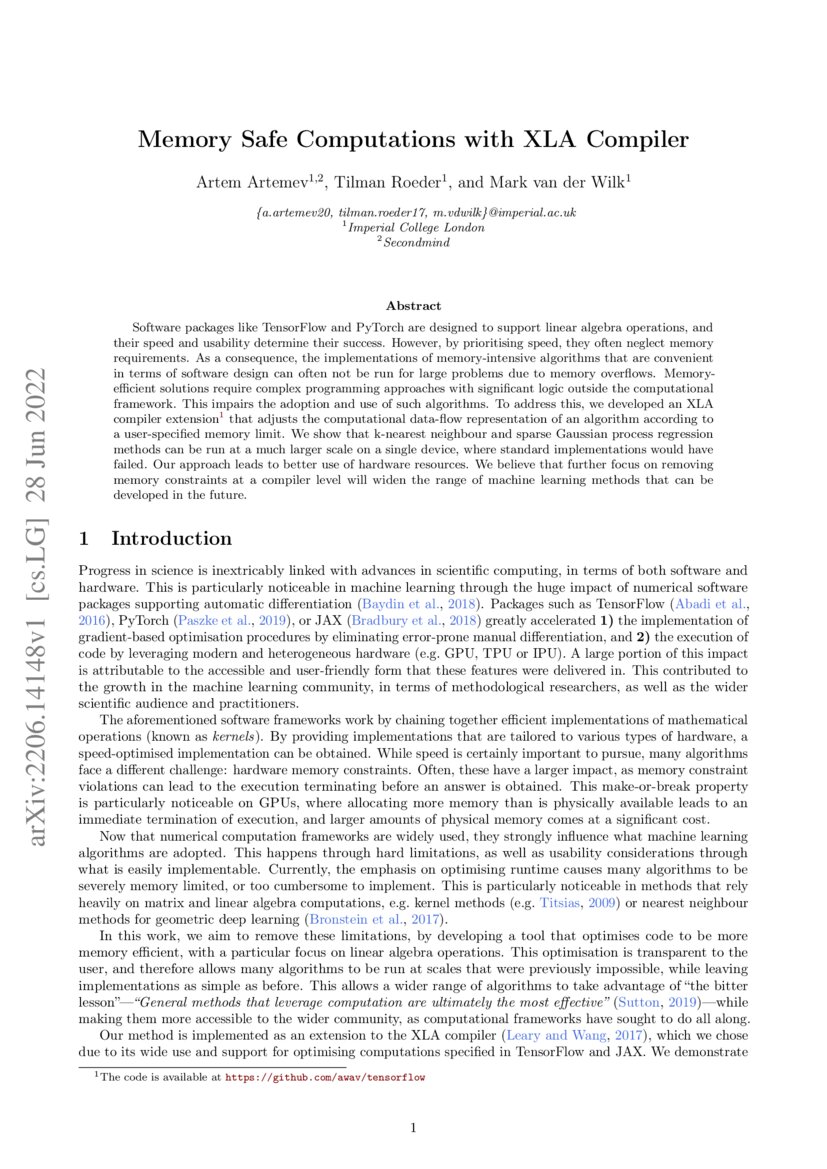 Memory Safe Computations with XLA Compiler | DeepAI