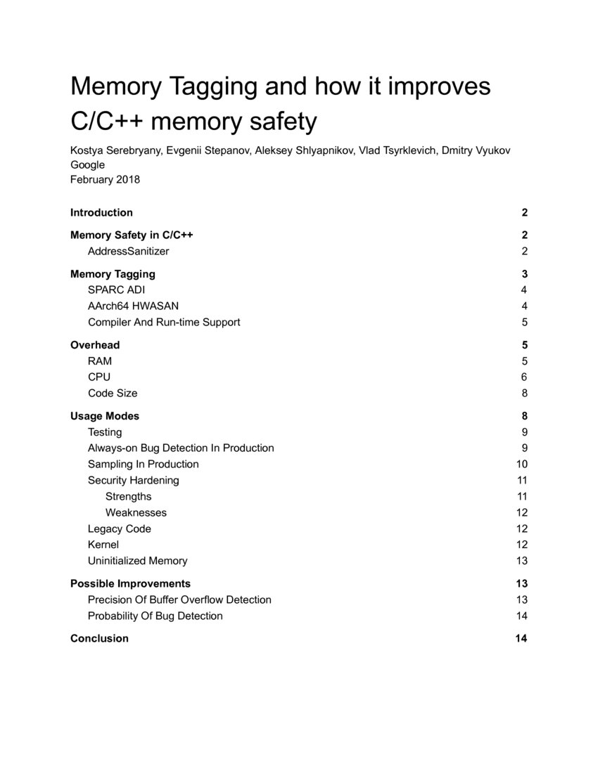 Memory Tagging and how it improves C/C++ memory safety | DeepAI