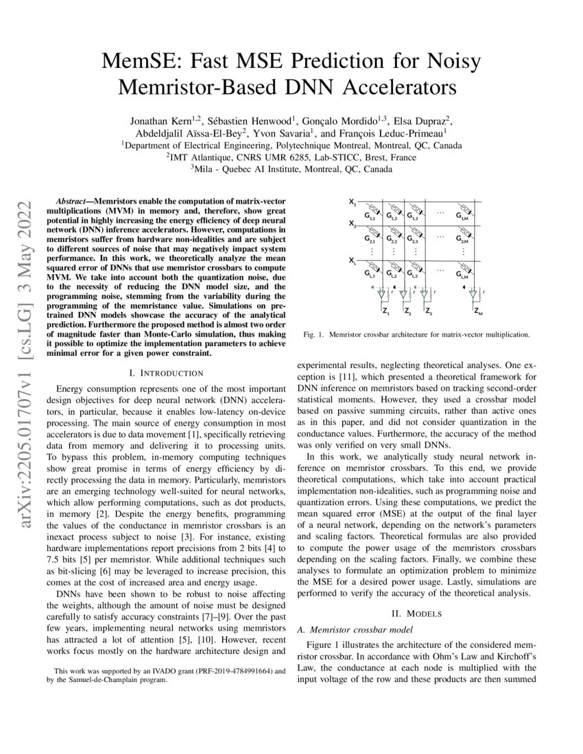 MemSE: Fast MSE Prediction for Noisy Memristor-Based DNN Accelerators ...