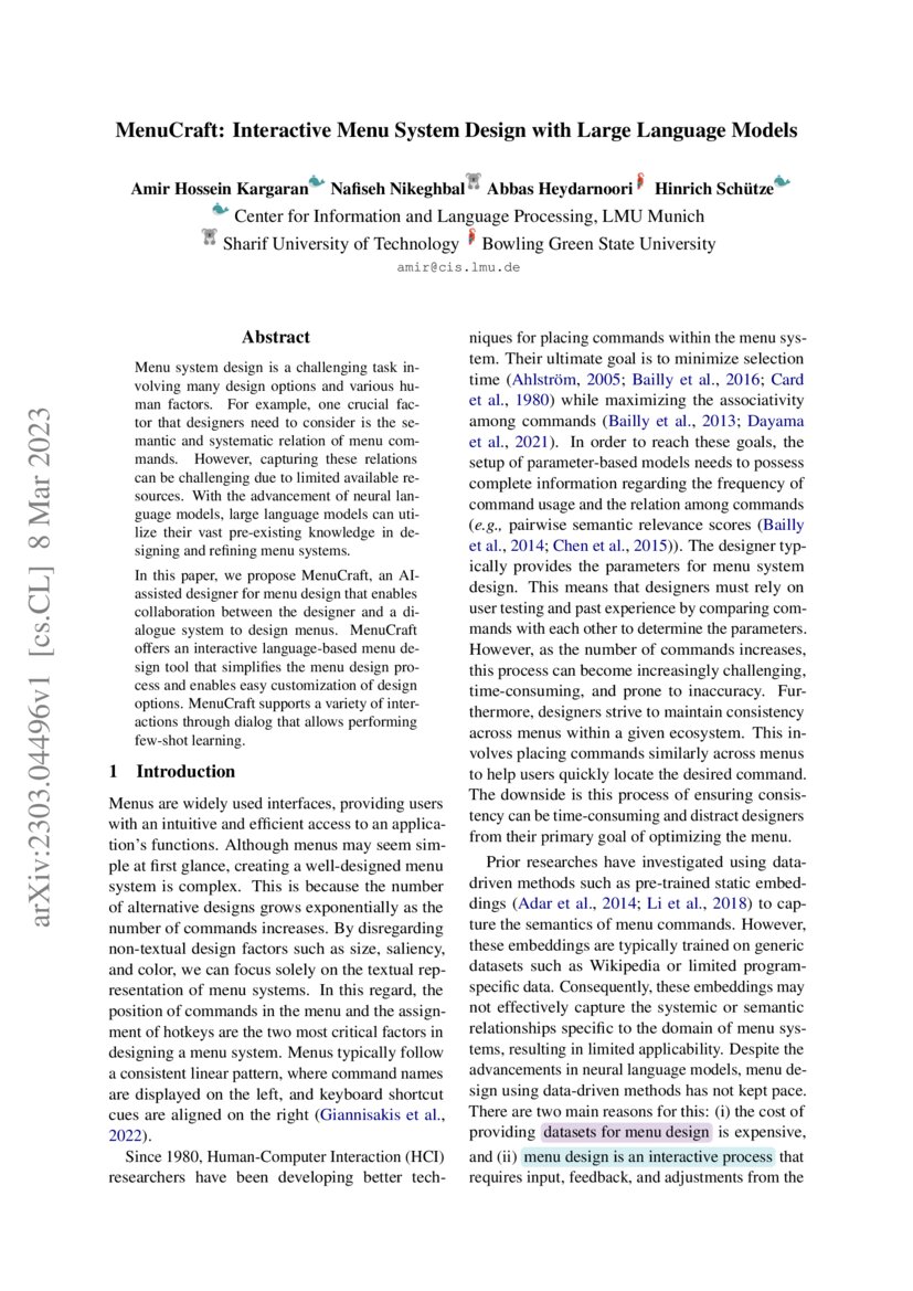 MenuCraft: Interactive Menu System Design with Large Language Models | DeepAI