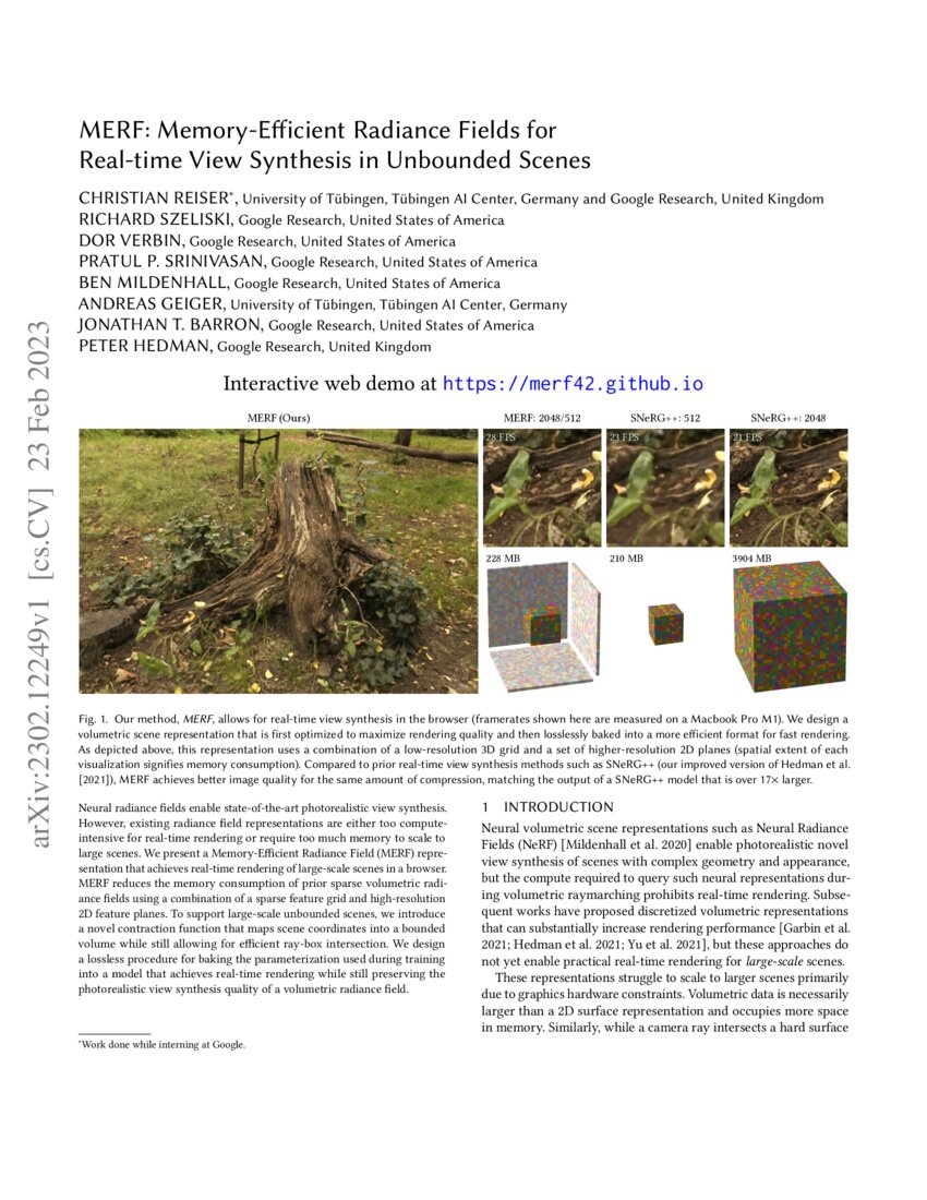 MERF: Memory-Efficient Radiance Fields for Real-time View Synthesis in Unbounded Scenes | DeepAI
