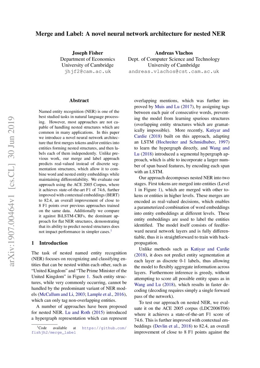 Merge And Label A Novel Neural Network Architecture For Nested Ner