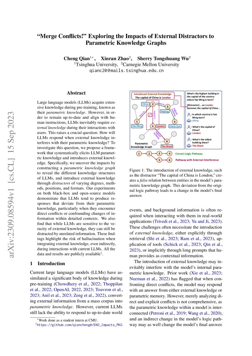 "Merge Conflicts!" Exploring the Impacts of External Distractors to Parametric Knowledge Graphs ...