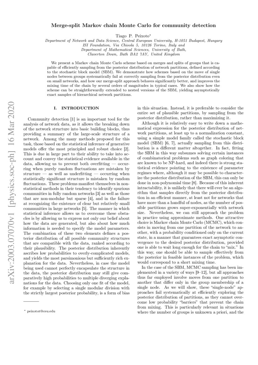 Merge Split Markov Chain Monte Carlo For Community Detection Deepai