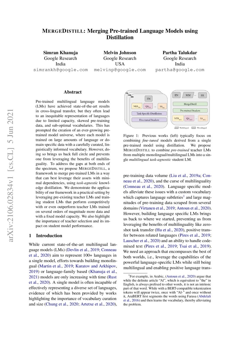 MergeDistill: Merging Pre-trained Language Models using Distillation ...
