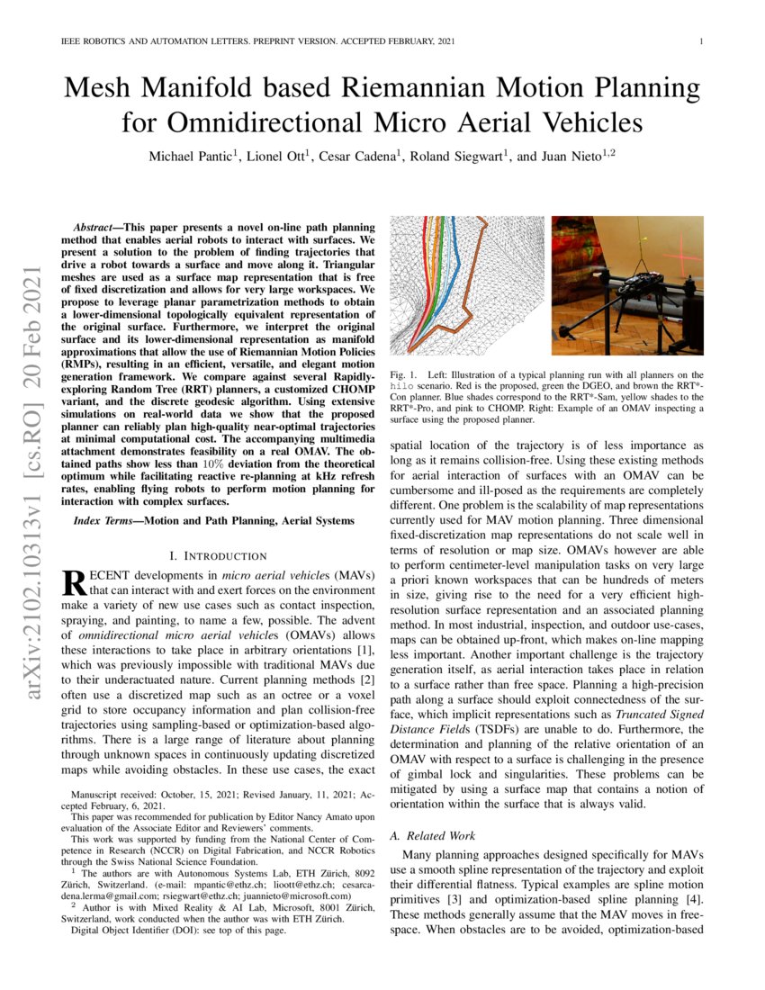 Mesh Manifold Based Riemannian Motion Planning For Omnidirectional