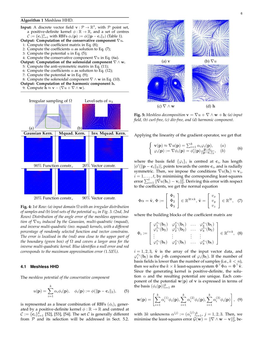 Meshless Approximation and Helmholtz-Hodge Decomposition of Vector Fields | DeepAI