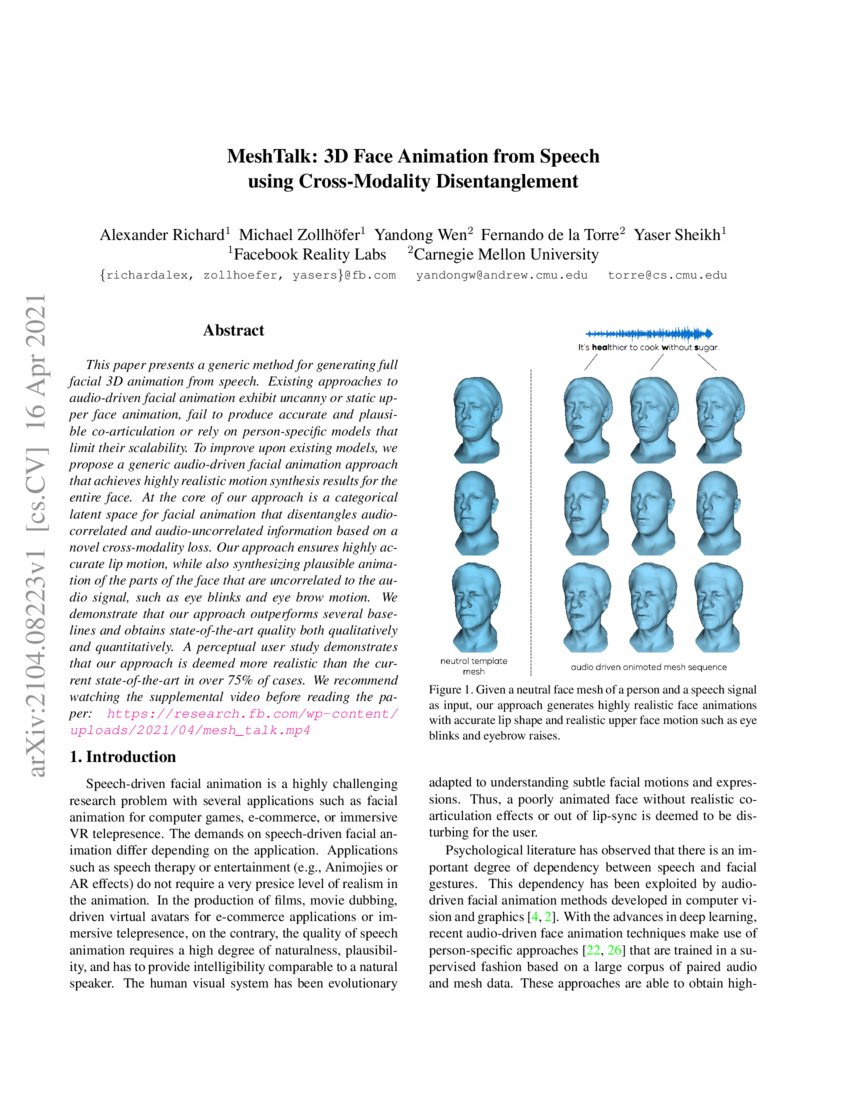MeshTalk: 3D Face Animation from Speech using Cross-Modality ...