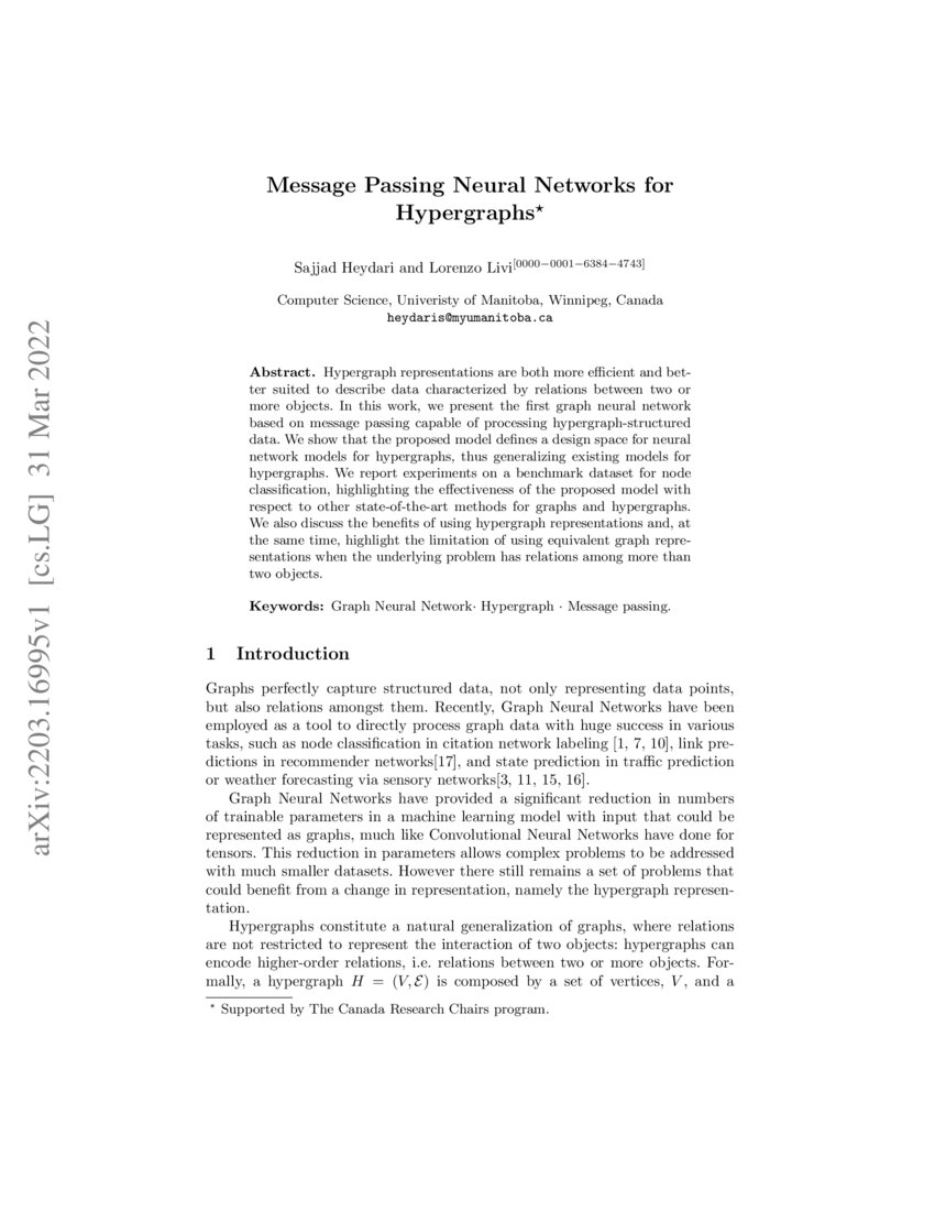 Message Passing Neural Networks for Hypergraphs | DeepAI