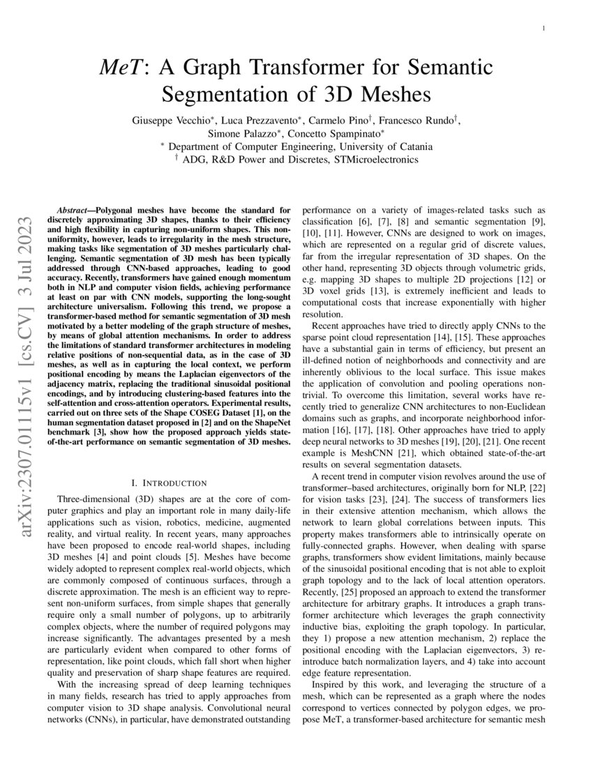 MeT: A Graph Transformer for Semantic Segmentation of 3D Meshes | DeepAI MeT: A Graph Transformer for Semantic Segmentation of 3D Meshes | DeepAI
