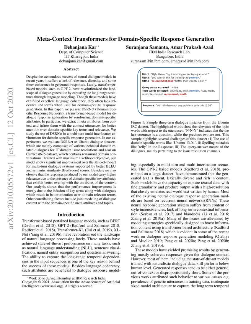 Meta-Context Transformers for Domain-Specific Response Generation | DeepAI