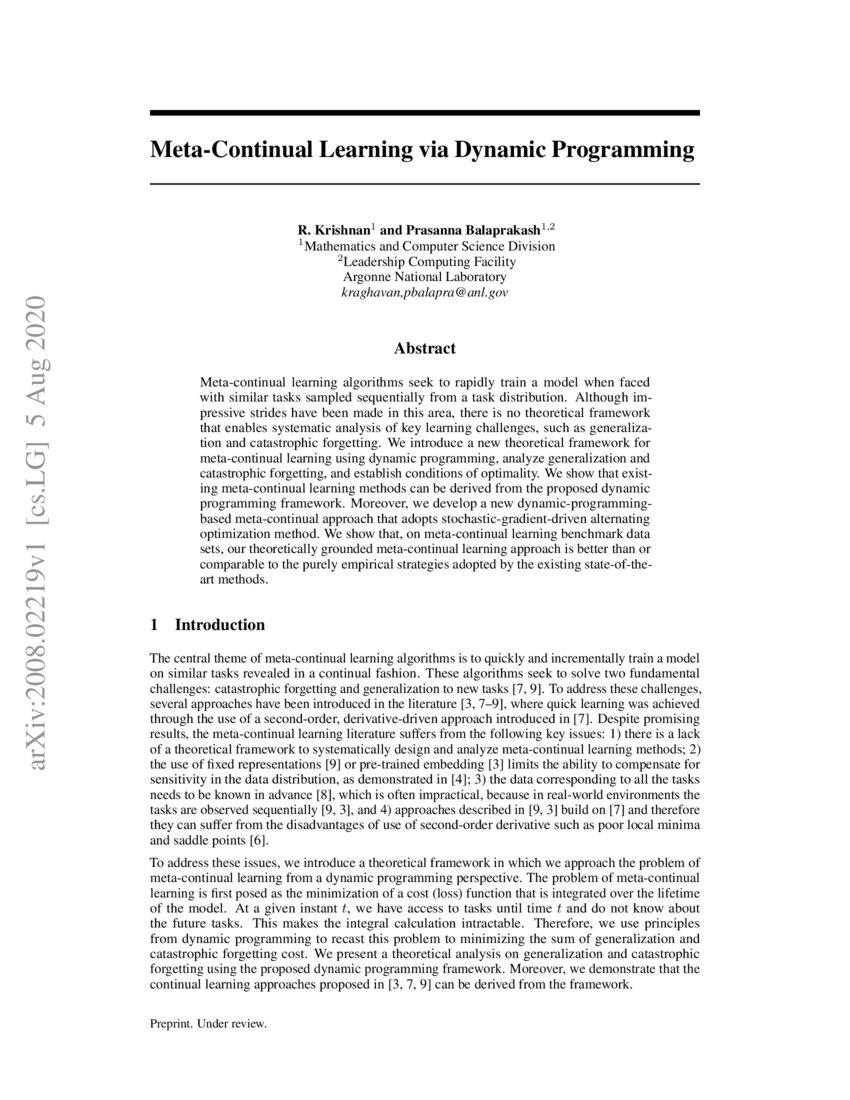 Meta Continual Learning Via Dynamic Programming Deepai