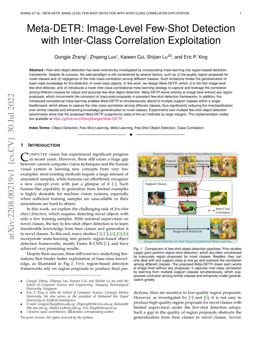 Meta Detr Image Level Few Shot Detection With Inter Class Correlation Exploitation Deepai