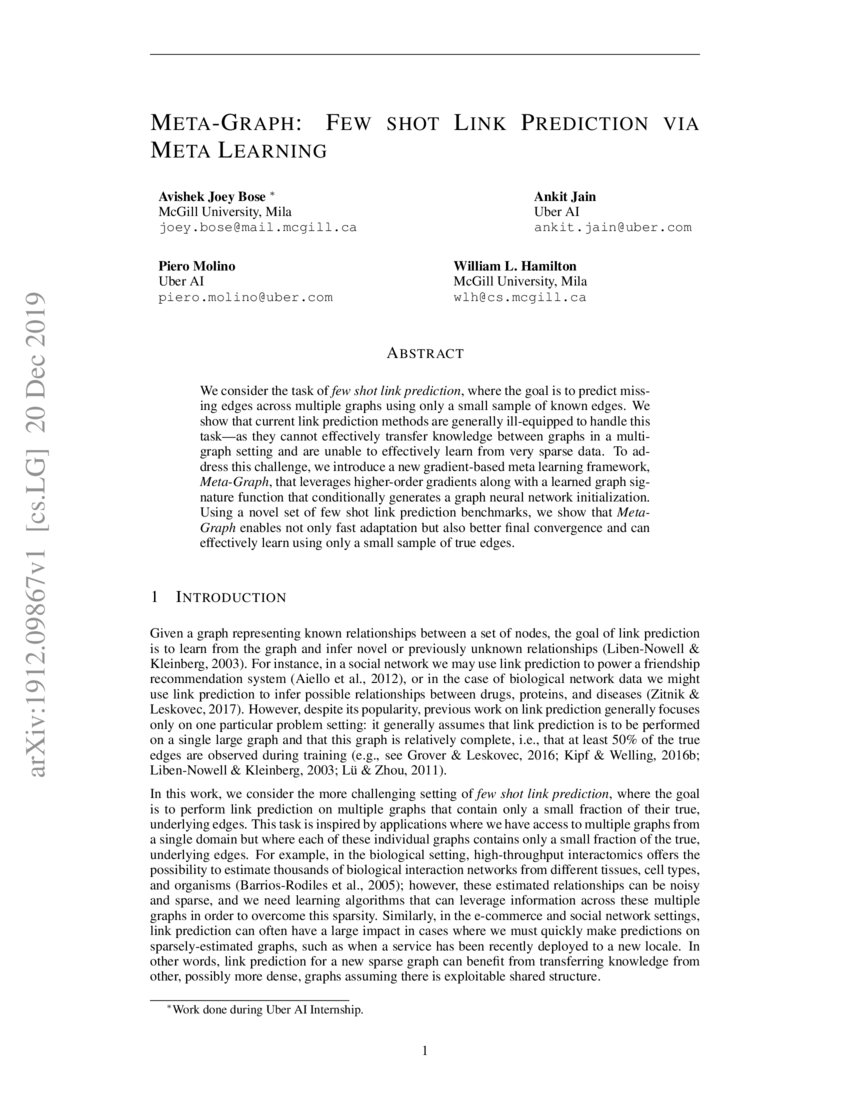 Meta Graph Few Shot Link Prediction Via Meta Learning Deepai