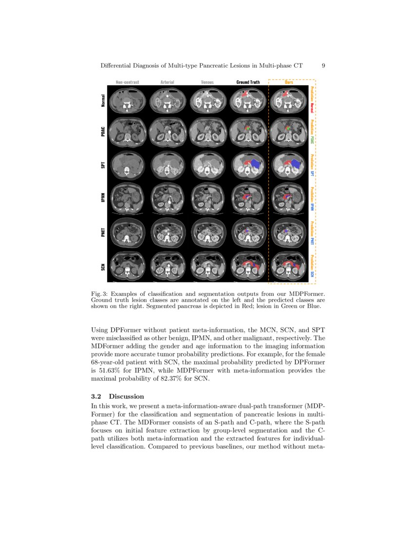 Meta-information-aware Dual-path Transformer for Differential Diagnosis of Multi-type Pancreatic ...