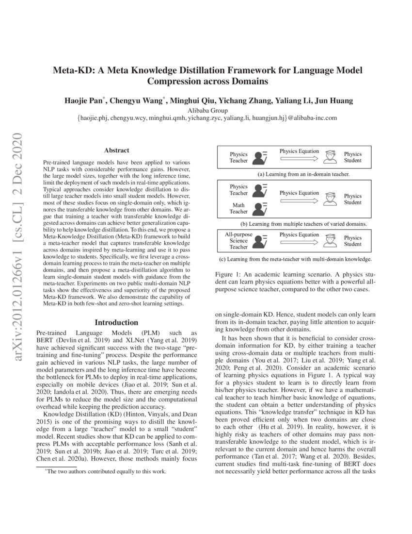 Meta-KD: A Meta Knowledge Distillation Framework for Language Model ...