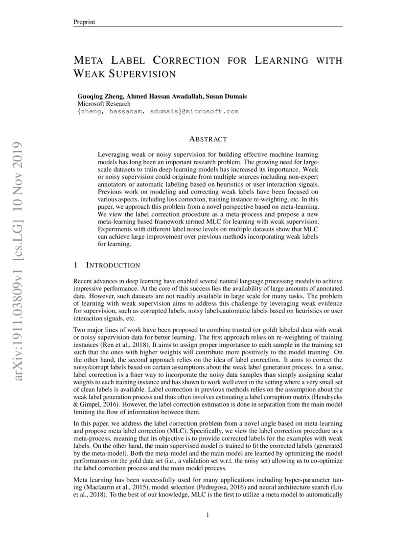 Meta Label Correction for Learning with Weak Supervision | DeepAI