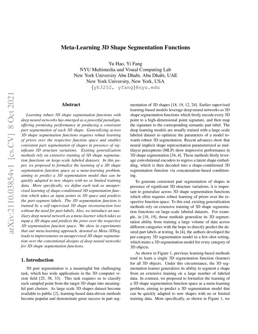 Meta-Learning 3D Shape Segmentation Functions | DeepAI