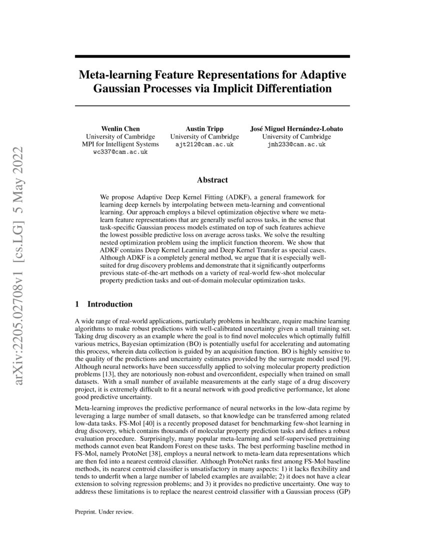 Meta Learning Feature Representations For Adaptive Gaussian Processes