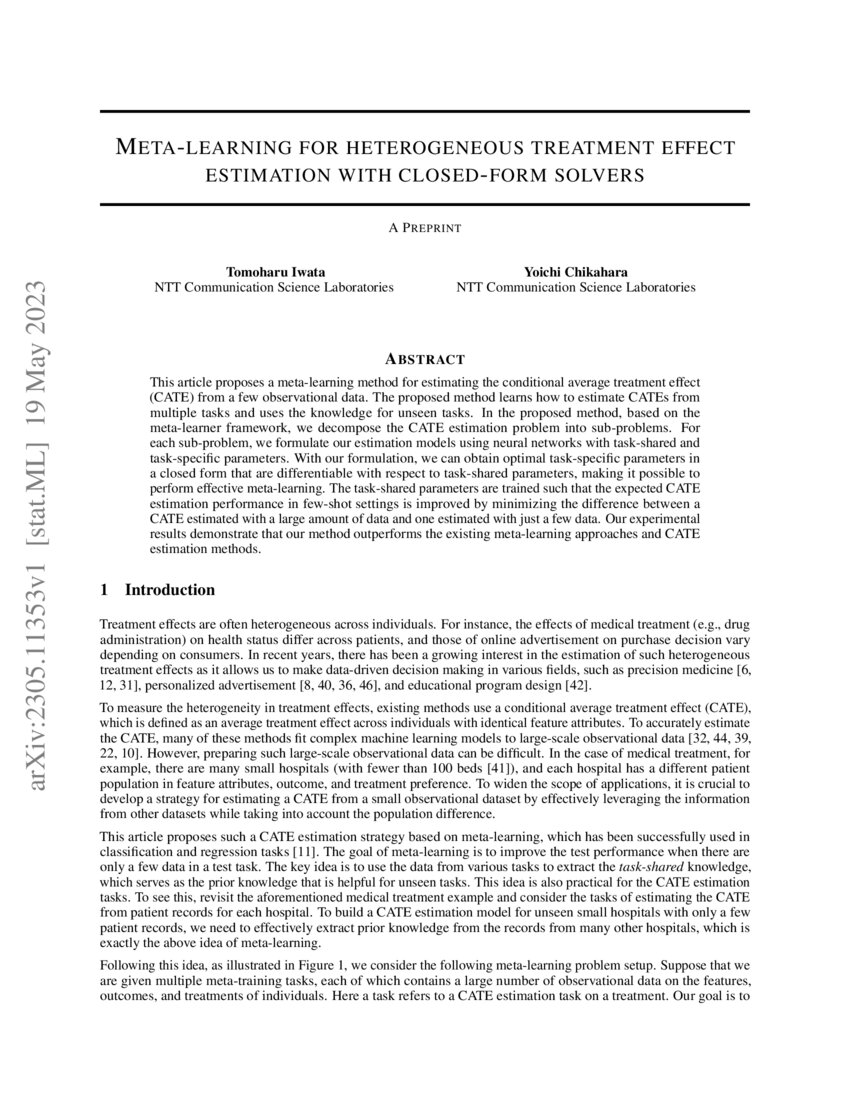 Meta Learning For Heterogeneous Treatment Effect Estimation With Closed Form Solvers Deepai