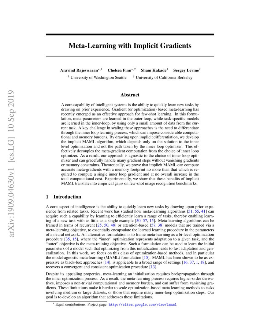 Meta-Learning with Implicit Gradients | DeepAI