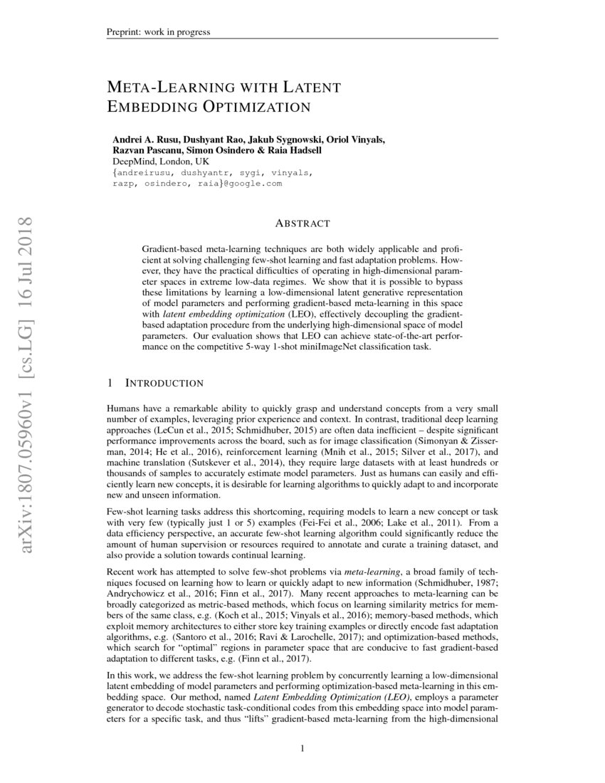 Meta-Learning with Latent Embedding Optimization | DeepAI