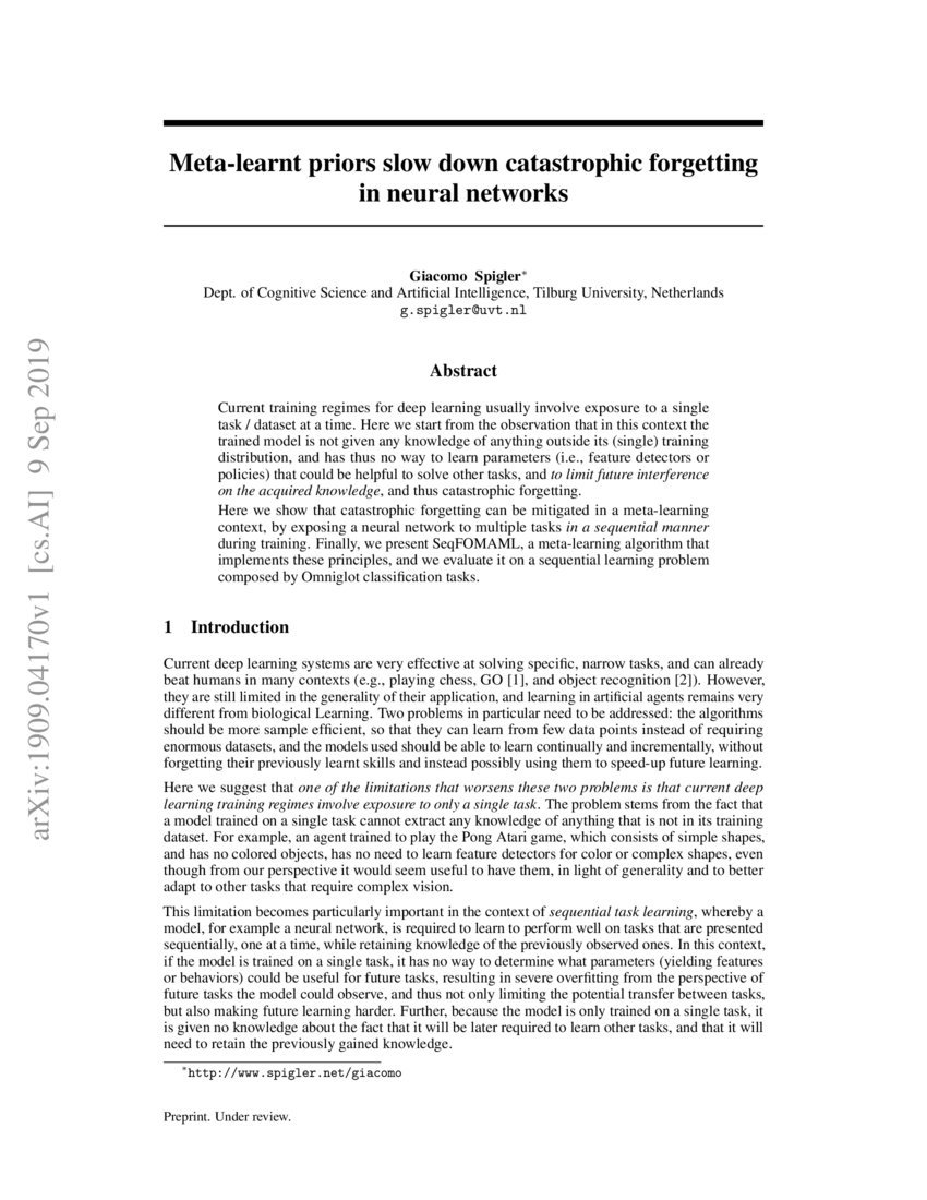 Meta-learnt priors slow down catastrophic forgetting in neural networks ... Meta-learnt priors slow down catastrophic forgetting in neural networks ...