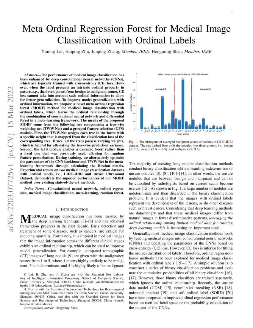 Meta Ordinal Regression Forest for Medical Image Classification with ...
