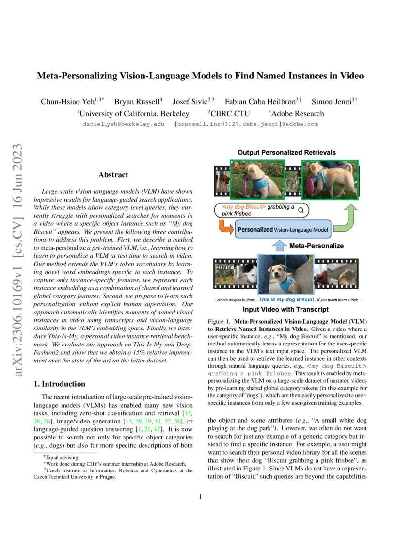 Meta-Personalizing Vision-Language Models to Find Named Instances in Video | DeepAI