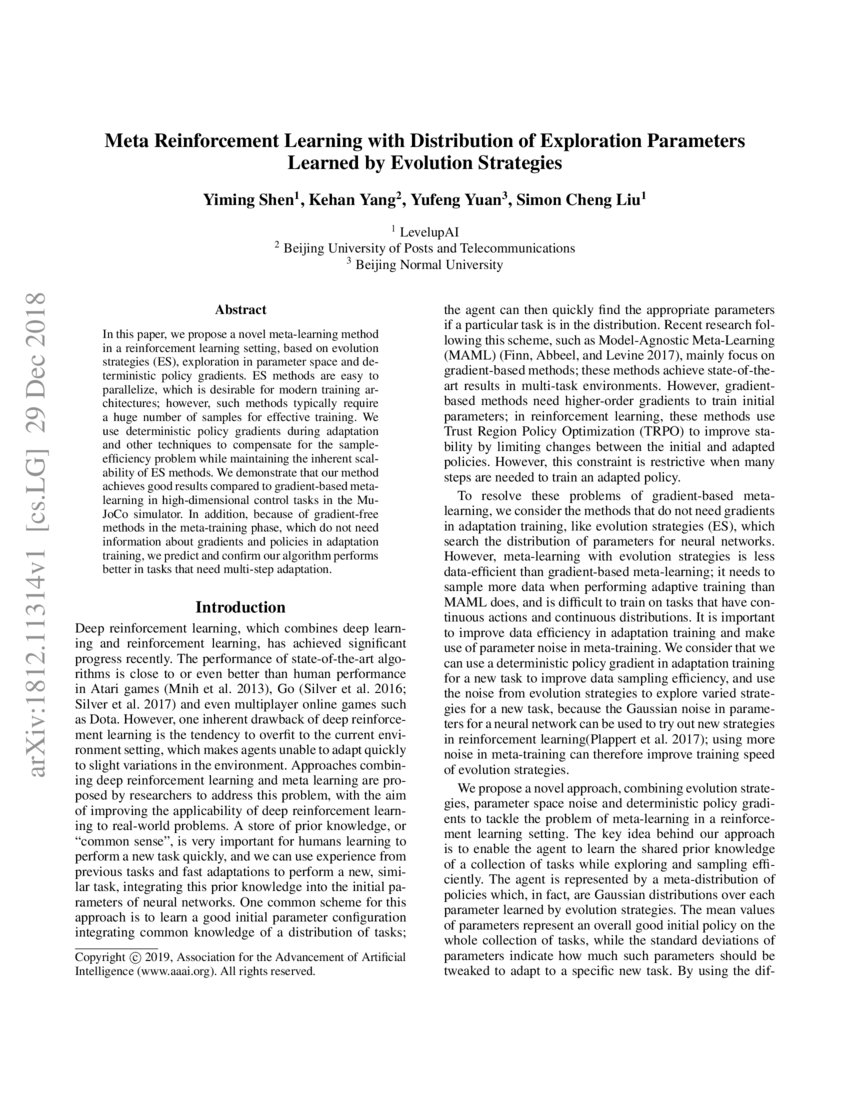 Meta Reinforcement Learning With Distribution Of Exploration Parameters Learned By Evolution