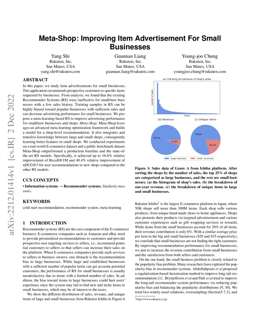 Meta-Shop: Improving Item Advertisement For Small Businesses | DeepAI