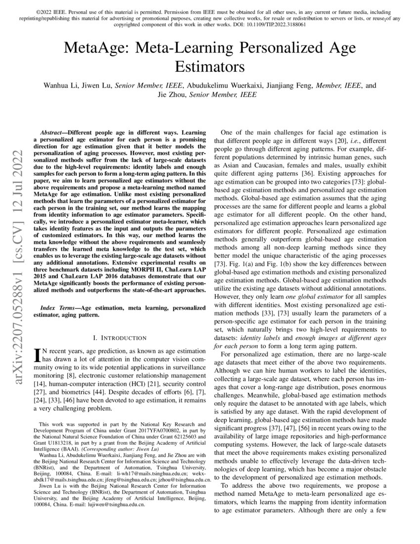 Metaage Meta Learning Personalized Age Estimators Deepai