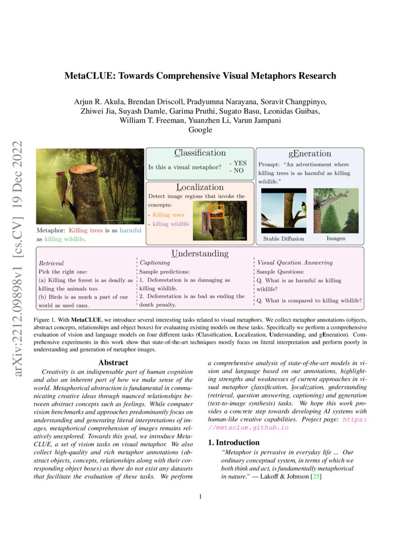 MetaCLUE: Towards Comprehensive Visual Metaphors Research | DeepAI