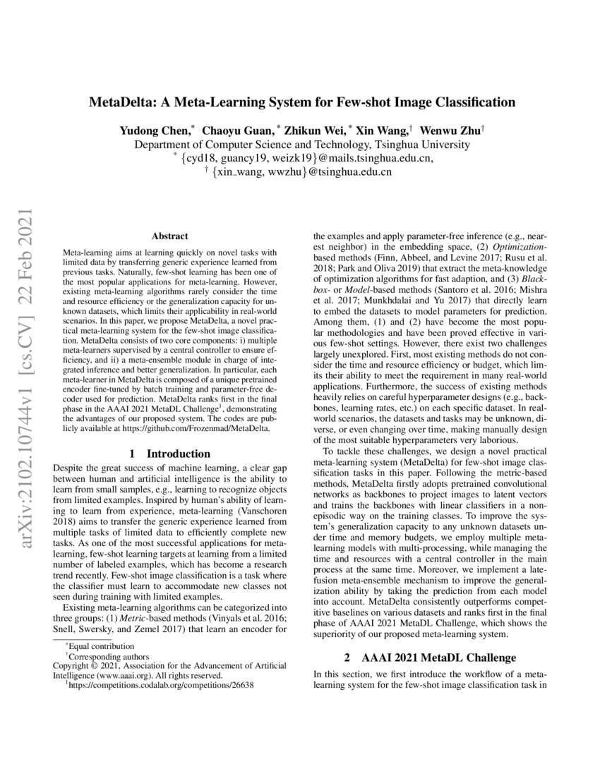Metadelta A Meta Learning System For Few Shot Image Classification