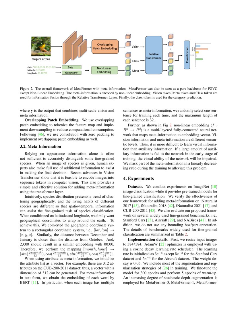 MetaFormer: A Unified Meta Framework for Fine-Grained Recognition | DeepAI