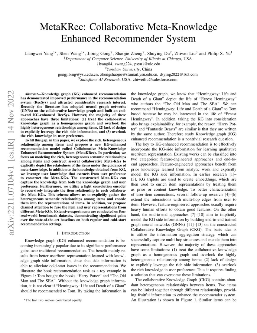 MetaKRec: Collaborative Meta-Knowledge Enhanced Recommender System | DeepAI