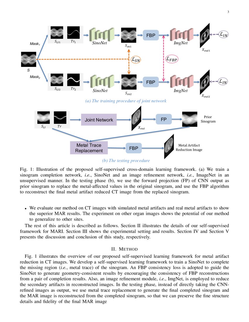 Metal Artifact Reduction In 2d Ct Images With Self Supervised Cross
