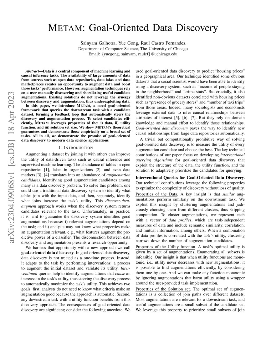 METAM: Goal-Oriented Data Discovery | DeepAI