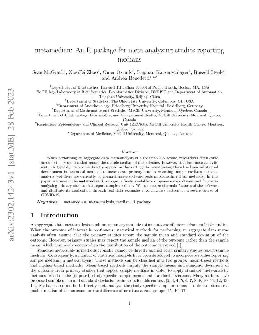 metamedian: An R package for meta-analyzing studies reporting medians ...