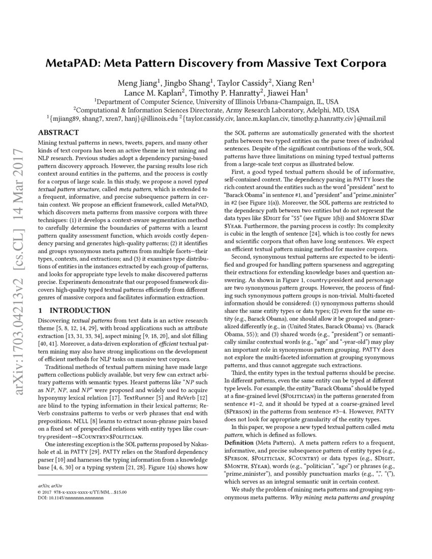 MetaPAD: Meta Pattern Discovery from Massive Text Corpora | DeepAI
