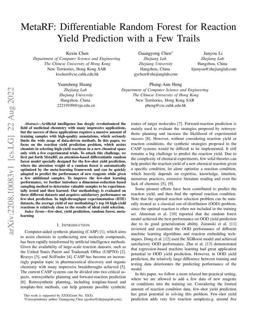 Metarf Differentiable Random Forest For Reaction Yield Prediction With