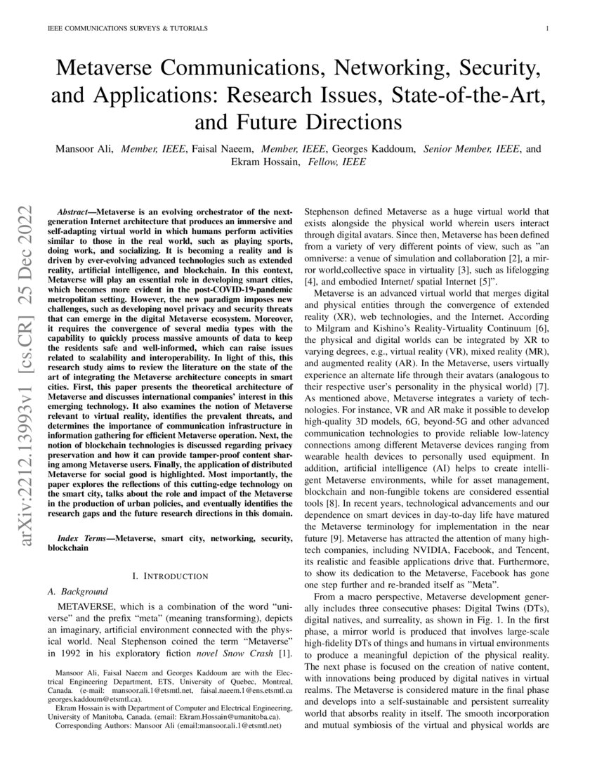 Metaverse Communications, Networking, Security, and Applications: Research Issues, State-of-the ...