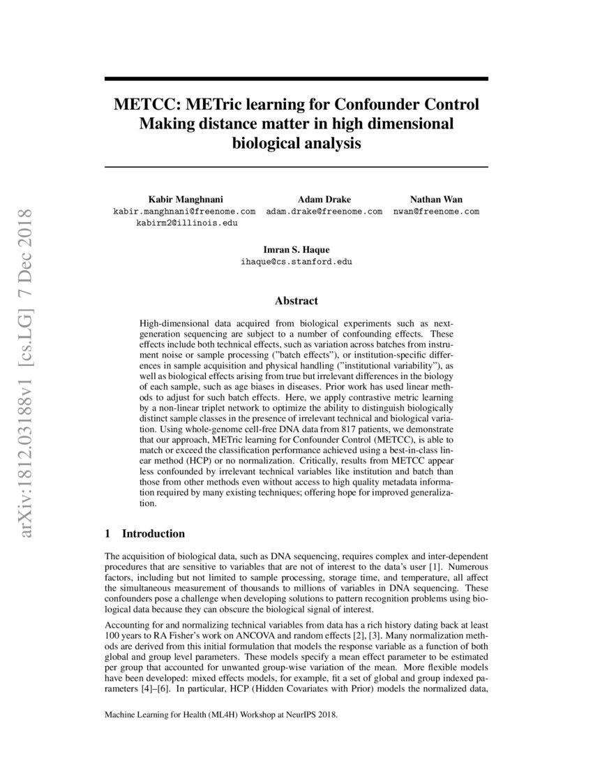 METCC: METric learning for Confounder Control Making distance matter in ...