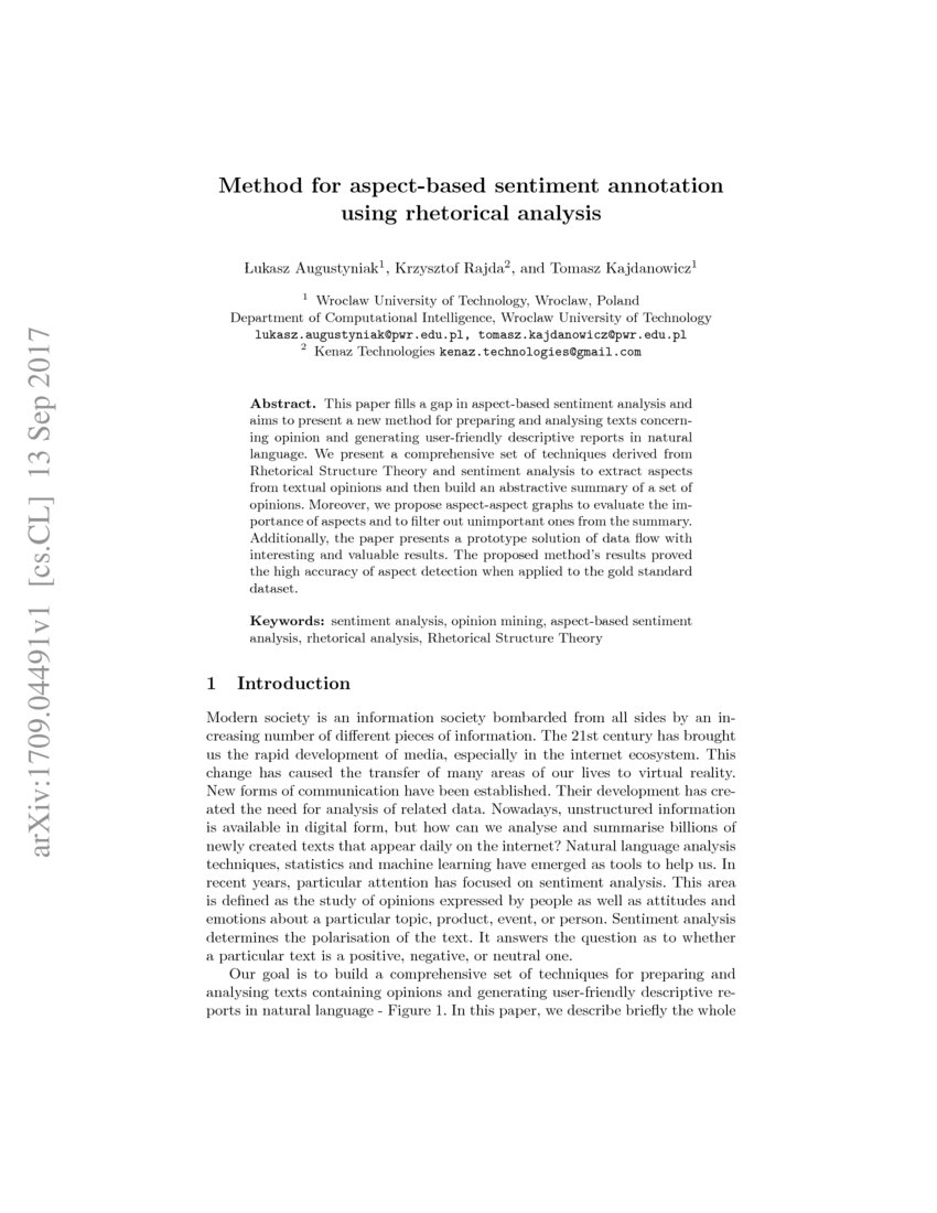 Method for Aspect-Based Sentiment Annotation Using Rhetorical Analysis | DeepAI