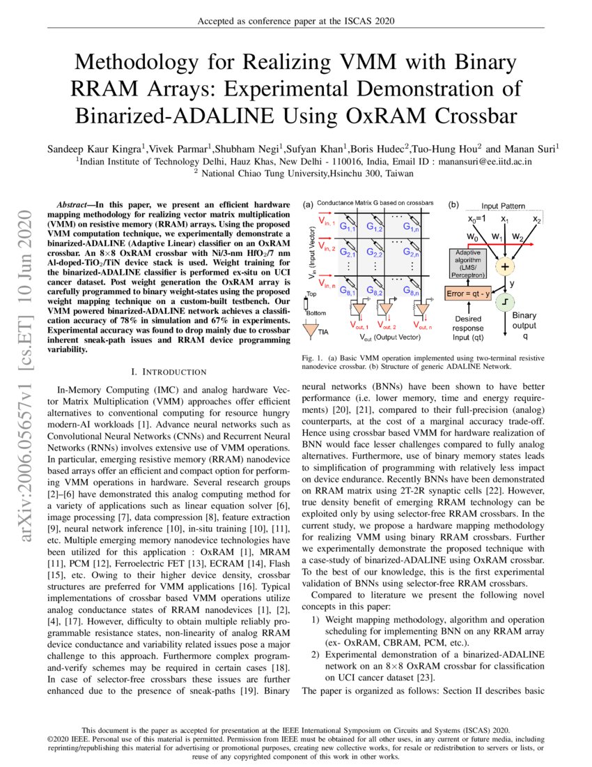 Methodology for Realizing VMM with Binary RRAM Arrays: Experimental Demonstration of Binarized ...