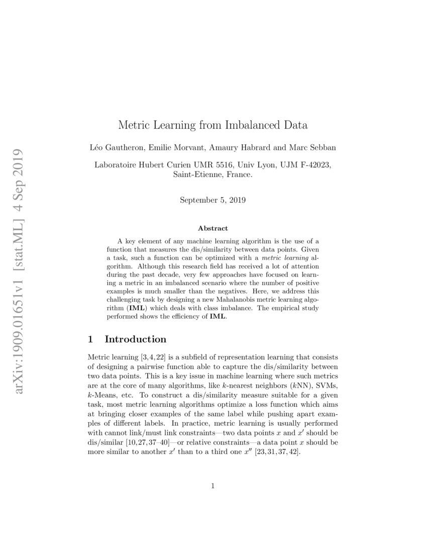 Metric Learning from Imbalanced Data | DeepAI