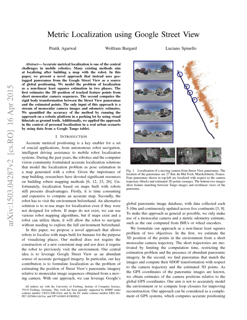 Metric Localization using Google Street View | DeepAI